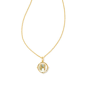 Kendra Scott Letter H 14k Gold-Plated Brass Disc Reversible Pendant Necklace in Iridescent Abalone, Fashion Jewelry for Women