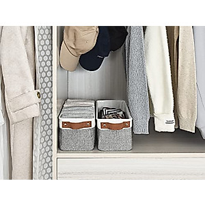StorageWorks Narrow Storage Bins, Small baskets for Organizing, Long Storage Basket with Handles, Fabric Storage Bins for Shelf, Grey and White, 2-Pack