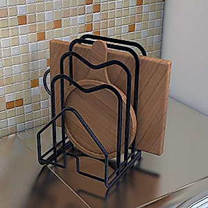 Cutting Board Rack Holder Chopping Board Organizer Stand Kitchen Pot Pan Lids Rack Organizer Flat Steel 4.92”x5.72”x8.46” (Black)