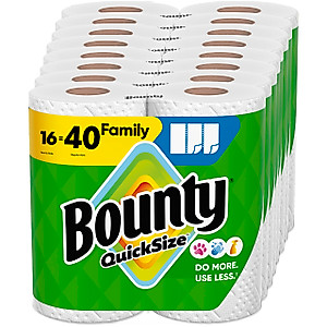Bounty Quick-Size Paper Towels, White, 16 Family Rolls = 40 Regular Rolls (Packaging May Vary)