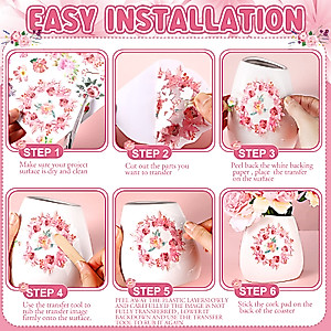 24 Sheets Rub on Transfers Flower Decor Stickers PET Iron on Transfers Plant Stickers Waterproof Vinyl Decals for Furniture Scrapbooking Diary Journals DIY Arts and Crafts Spring Decor (Floral)