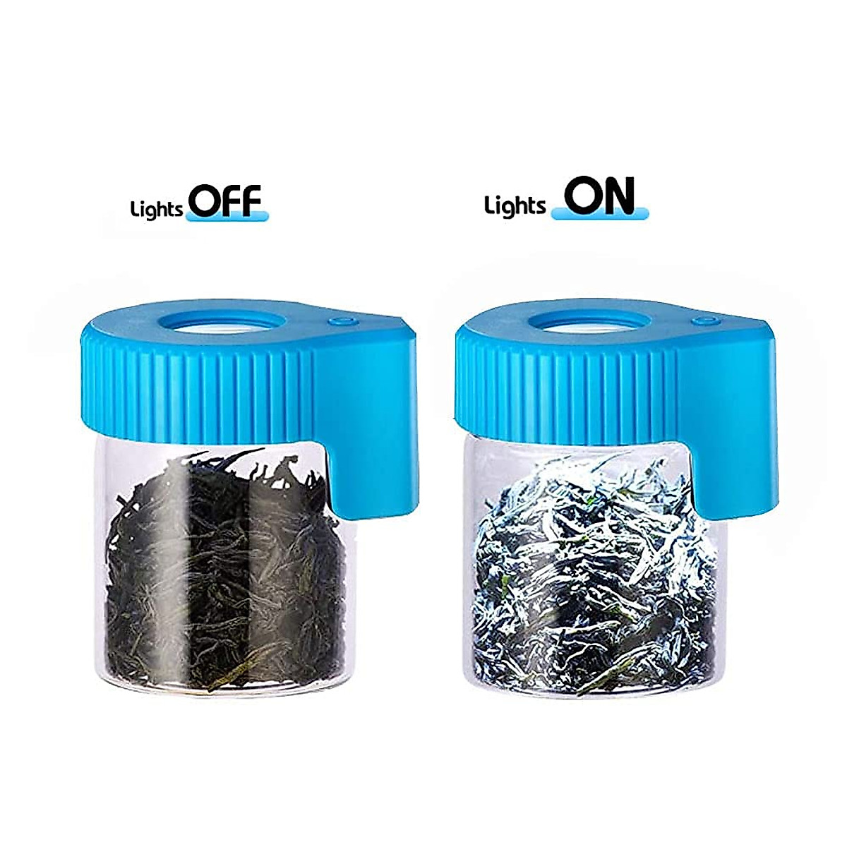 Oweto Led Transparent Glass Seal Storage Jar, Light-Up Magnifying Glass Ornamental Bottle (Blue)