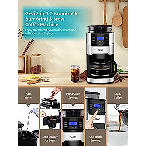 10-Cup Drip Coffee Maker, Grind and Brew Automatic Coffee Machine with Built-In Burr Coffee Grinder, Programmable Timer Mode and Keep Warm Plate, 1.5L Large Capacity Water Tank,900W, Black