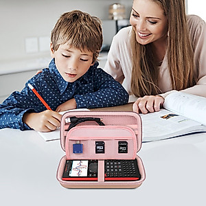 Elonbo Hard Travel Case for Texas Instruments TI-Nspire CX II CAS/CX II/CX CAS Color Graphing Calculator, Extra Zipped Pocket Fits Charging Cable, Charger, Manual, Rose Gold