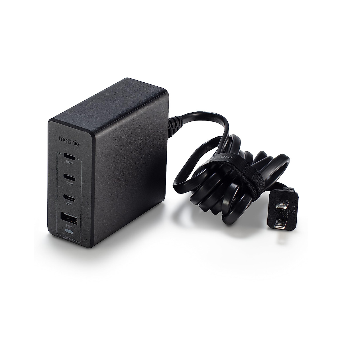 mophie USB C Charger GaN 120W, 4-Port Fast Compact Wall Charger for MacBook Pro/Air, iPad Pro, Galaxy S22/S21, Dell XPS 13, Note 20/10+, iPhone 14/13/12 Pro, and More - Black