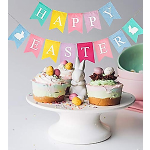 Easter Banner, Burlap Happy Easter Egg Garland, Mantle Decorations for Fireplace, Easter Bunny Hanging Bunting Garland for Easter Decorations Home Party Decor Favors Photo Props