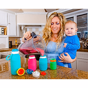 Pink 6 oz Squeasy Snacker Spill Proof Silicone Reusable Food Pouch - for Both Soft Foods and Liquids - Water, Apple Sauce, Yogurt, Smoothies, Baby Food - Dishwasher Safe