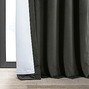 HPD Half Price Drapes Signature Blackout Velvet Curtains 96 Inches Long Heat & Full Light Blocking Blackout Curtain for Bedroom & Living Room (1 Panel), 50W x 96L, Gunmetal Grey
