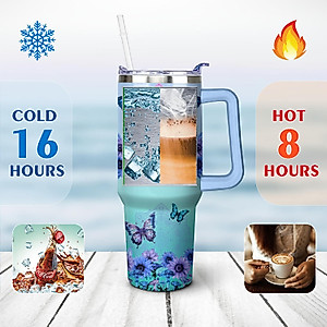 wxmbdzq 40 oz Butterfly Tumbler with Handle and Straw Lid,Leak Proof Travel Stainless Insulated Tumbler,Cup Holder Friendly,Perfect for Outdoor Travel Car and Sports