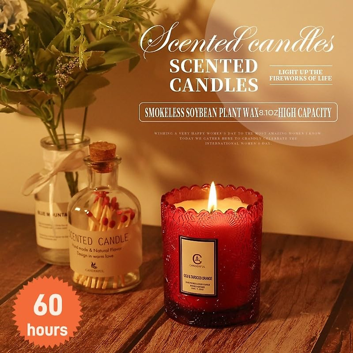 ANGKMA Gifts for Women Candle, Scented Candles,Christmas Candles for Home Scented, Natural Soy Candle, 8.1 oz 60 Hours Burn, Candles for Home Scented (Rose)