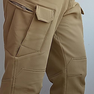 Mens Fleece Lined Tactical Hiking Pants Winter Warm Outdoor Multi Pockets Cargo Pants Army Training Combat Trousers