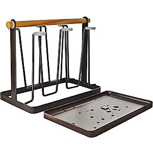 PENGQIMM 6 Cups Mug Glass Stand Holder Metal,Cup Drying Rack Stand with Drain Tray,Cup Hanging Drainer Upside-Down,Metal Bottle Drying Organizer with Handle Cup Drying Holder Stand,Bottle Drying Rack