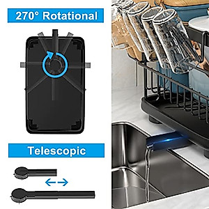 Aonee Dish Drying Rack, 2 Tier Dish Rack with Drainboard, Cutlery Holder, Cutting-Board Holder, Cup Holder and 3 Hooks, Large Dish Racks for Kitchen Counter, Rust-Proof Dish Drainer, Black