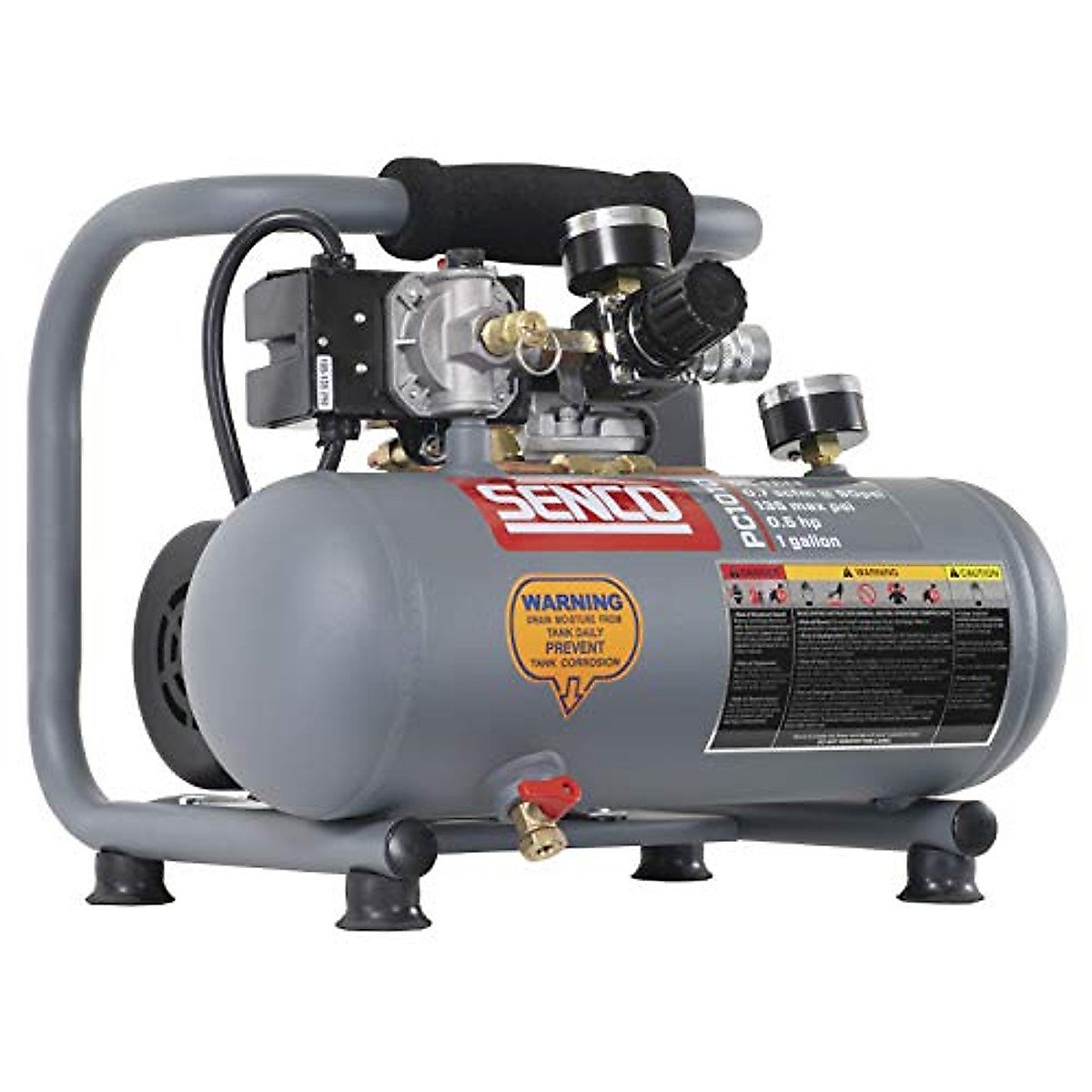 Senco PC1010 1/2- Horsepower 1-Gallon Matte Finish and Trim Portable Hot Dog Air Compressor, Gray/Red