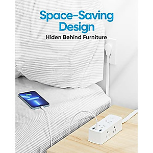 Flat Plug Power Strip - 6 Outlets 3 USB Ports (1 USB C) with 4.5ft Flat Extension Cord, Wall Mountable, Low Profile for Narrow Spaces in Kitchen Bedroom, Cruise Ship Travel Dorm Room Essentials