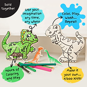 Kiboo Kids Dinosaur Toys for Coloring - T-Rex and Triceratops, Cotton Canvas, Washable Markers Included, Sustainable Toys, Educational Arts & Crafts for Parents, Grandparents, Gifts for Preschoolers