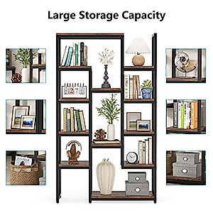 LITTLE TREE 70.9” Tall Bookshelf Industrial Bookcase for Living Room Home Office,Brown