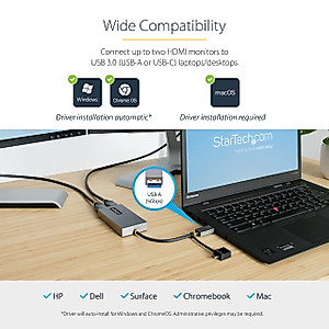 StarTech.com USB to Dual-HDMI Adapter, USB A/C to 2x HDMI Displays (1x 4K30, 1x 1080p), USB 3.0 to HDMI Converter, Win/Mac