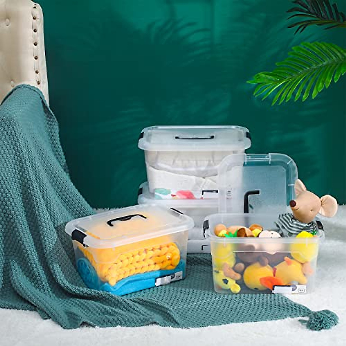 Sadnyy 4 Pack Clear Plastic Storage Latch Box Stackable Plastic Storage Bins with Latching Lids and Wheels Clear Large Storage Boxes Organizing Container for Home Garage Closet Classroom (17 Quart)