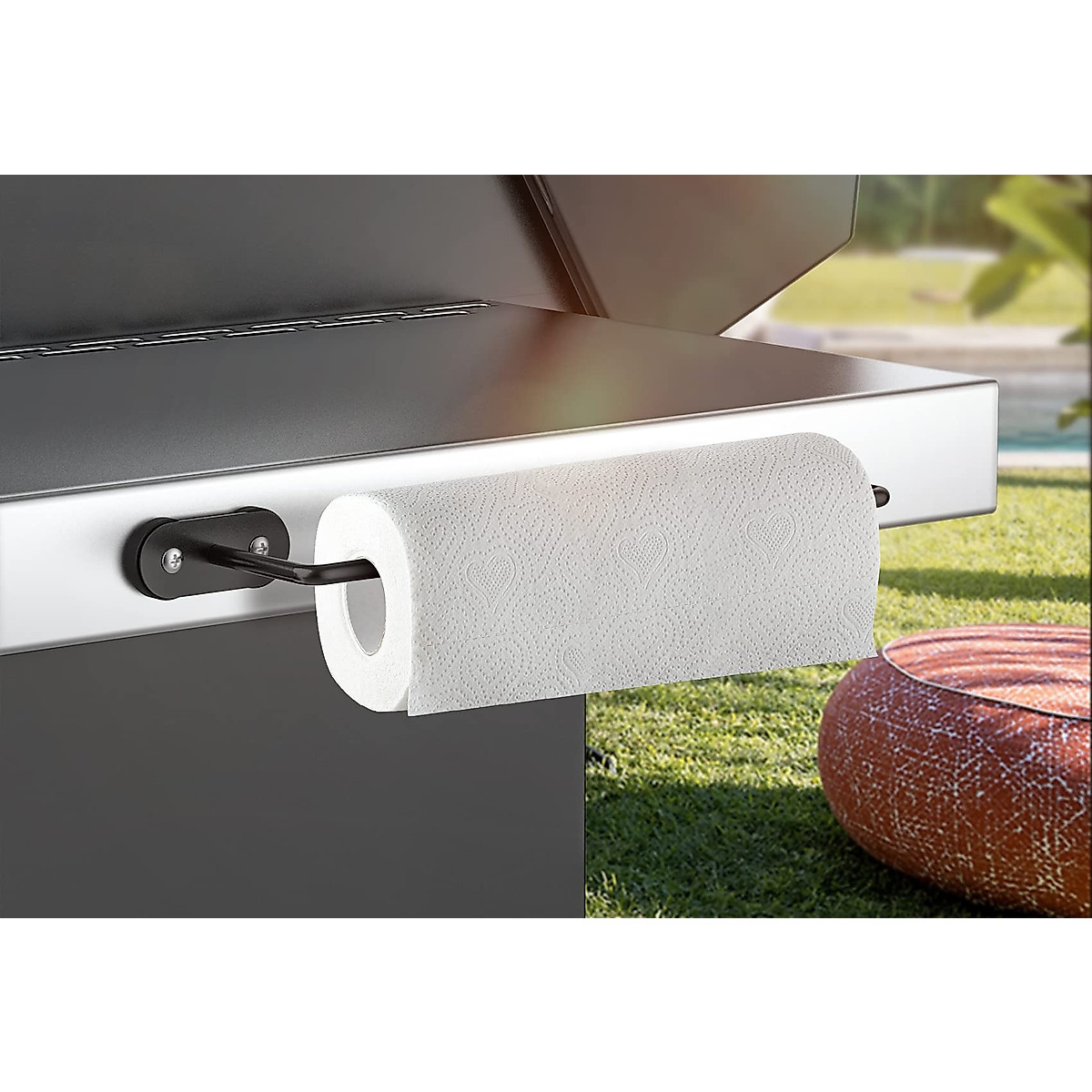 Skyflame Universal Magnetic Paper Roll Towel Holder for Refrigerator Barbecue Gas Grills, Kitchen Organizer Rack Fit Regular Huge Paper Towel Roll, 12 Inches Long, Black