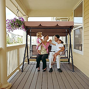 Yaheetech Outdoor Porch Swing Chair for Adults, 3-Seat Patio Sunset Hanging Swing w/Texteline Fabric & Adjustable Canopy & Armrests, Canopy Lounge Chair for Backyard/Garden/Balcony