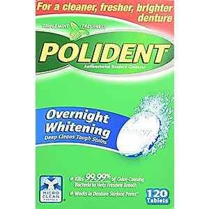 Polident Overnight Whitening Denture Cleanser 120 Tablets (Pack of 2)