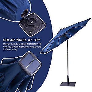 Sundale Outdoor 9 Feet Solar Powered 32 LED Lighted Patio Umbrella Table Market Umbrella with Crank and Push Button Tilt for Garden, Deck, Backyard, Pool, 8 Steel Ribs, (Navy)