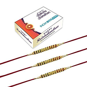 IndiaBigShop Set Of 3 Rakhi for Brother, Rakhi with Beads Design Rakhi Bracelet Multi Design Beads And Assorted Color by Multi Design Assorted Color