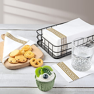 250 Pcs Paper Napkins Disposable, 3-Ply Guest Paper Hand Towels for Bathroom, Soft and Absorbent Christmas Dinner Napkins Thansgiving Party White and Gold Napkins for Kitchen, Weddings or Events