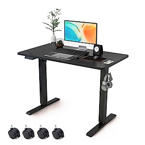 Win Up Time Electric Standing Desk Whole Piece Desktop Height Adjustable Desk- Standing Computer Desk, Sit Stand Desk Frame & Top, Electric Stand Up Desk on Wheels