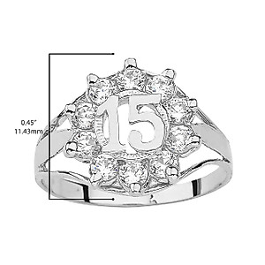 .925 Sterling Silver Cubic Zirconia ‘15’ Fifteen Ring - Size 7-3/4
