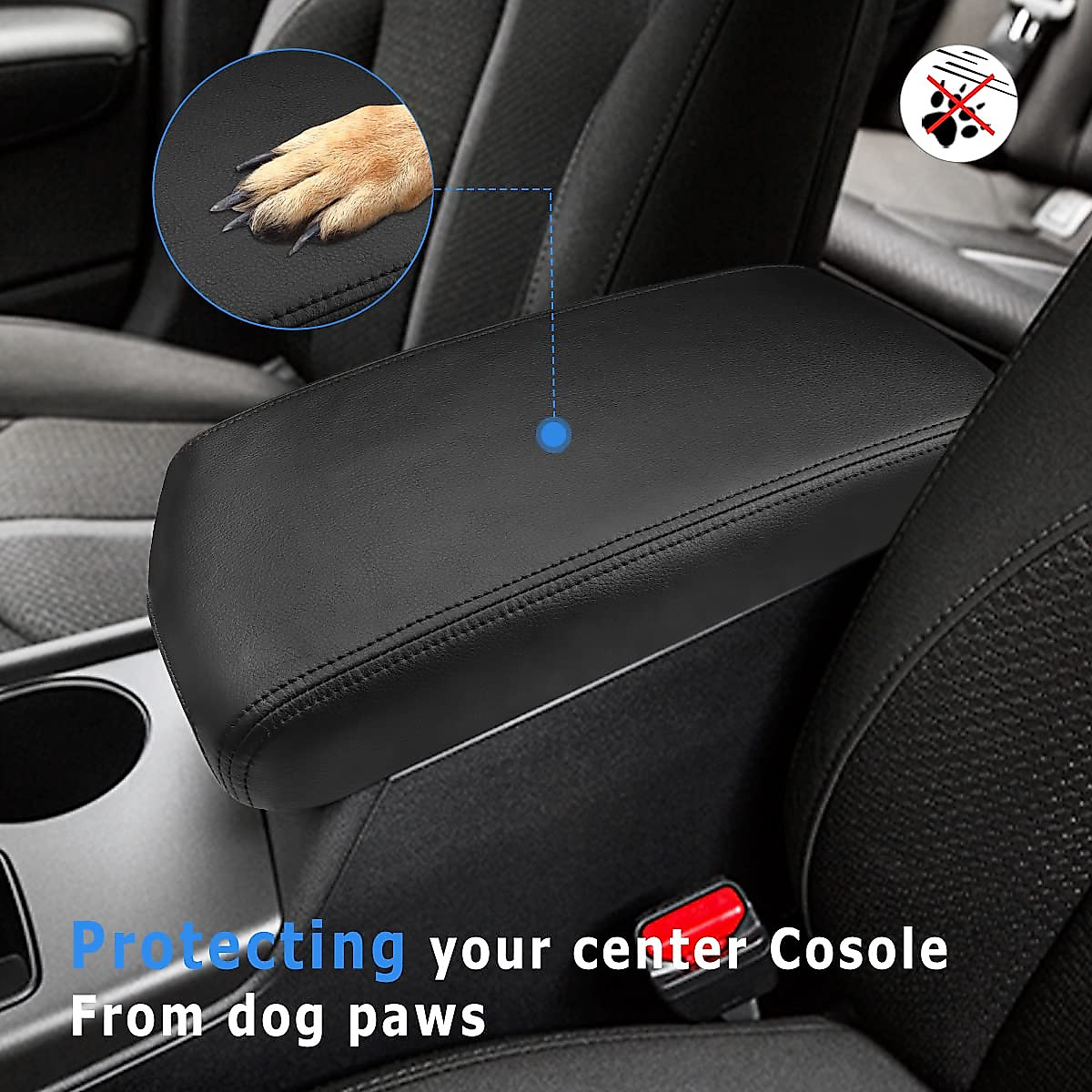 INTGET Car Center Console Armrest Cover for Kia Optima Accessories 2016 2017 2018 2019 2020 Leather Middle Console Arm Rest Box Lid Seat Cover Protector Cushion Saver (Black Stitches)