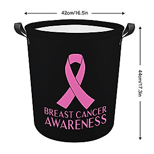 Pink Breast Cancer Awareness Foldable Laundry Basket Waterproof Hamper Storage Bin Bag with Handle 16.5"x 16.5"x 17"