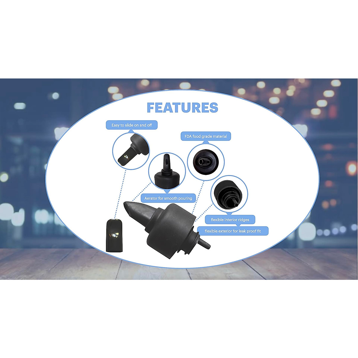 Universal Liquor Pourers with Rubber Dust Caps for Alcohol Bottles, Olive Oil, Syrup, Balsamic Vinegar and More (10 Pack of Pour Spouts)