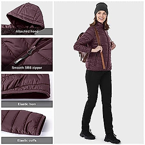 Outdoor Ventures Women's Packable Lightweight Full-Zip Puffer Jacket with Hood Quilted Winter Coat