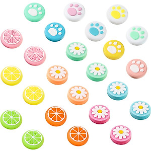 Sumind 24 Pieces Replacement Soft Silicone Cat Paw Flower and Fruit Lemon Design Thumb Grip Caps Analog Stick Cover Joystick Cap Luminous Cover Compatible with Nintendo Switch/Switch Lite Controller