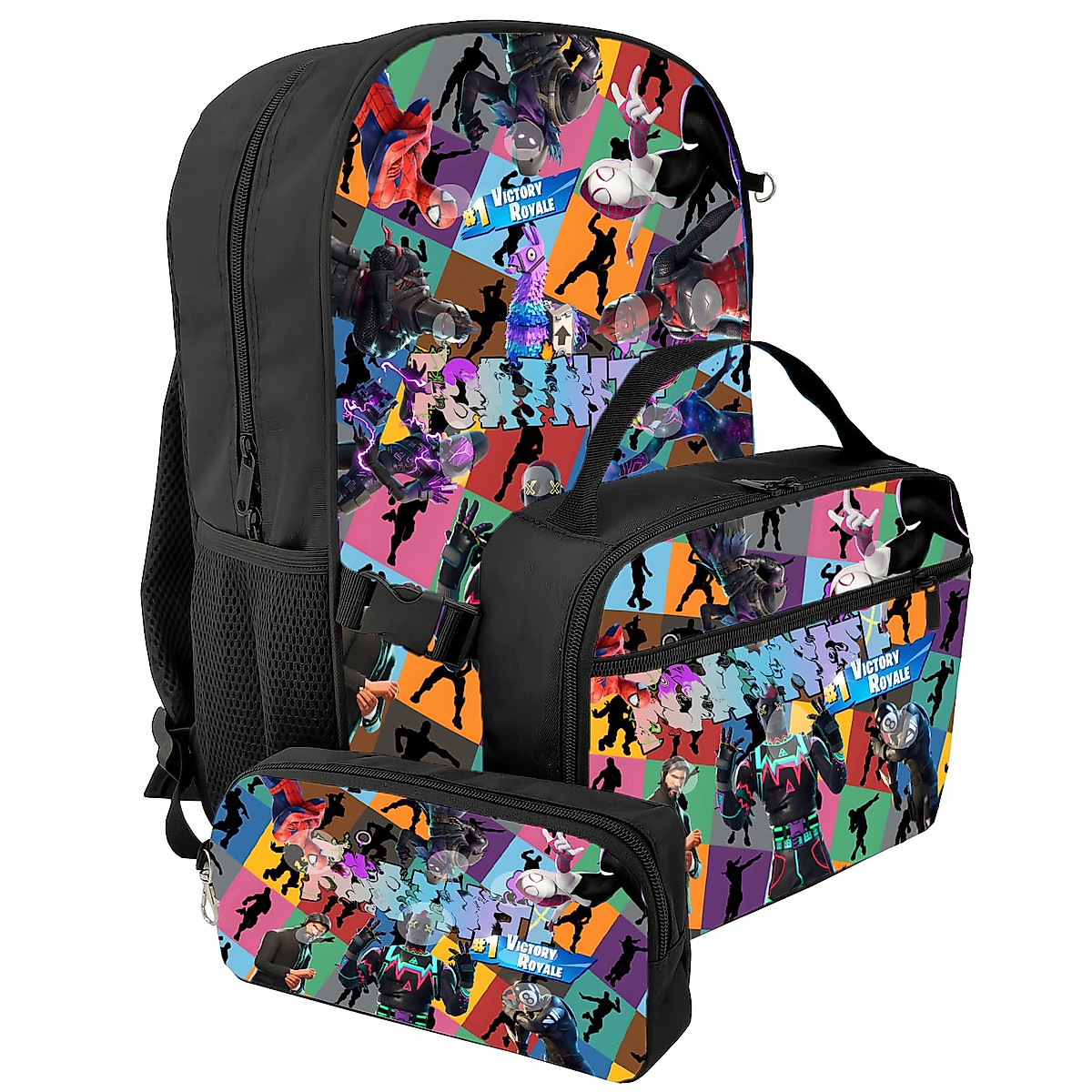 Qxohuow Anime Game Backpacks Schoolbag Set with Lunch Box and Pencilcase for Boys Girls 17 inches 3#