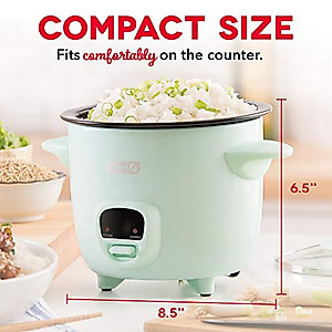 DASH Mini Rice Cooker Steamer with Removable Nonstick Pot, Keep Warm Function & Recipe Guide, 2 cups, for Soups, Stews, Grains & Oatmeal - Aqua