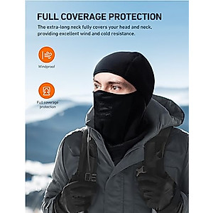 AstroAI Balaclava Ski Mask Winter Fleece Thermal Face Mask Cover for Men Women Warmer Windproof Breathable, Cold Weather Gear for Skiing, Outdoor Work, Riding Motorcycle & Snowboarding, Black-L
