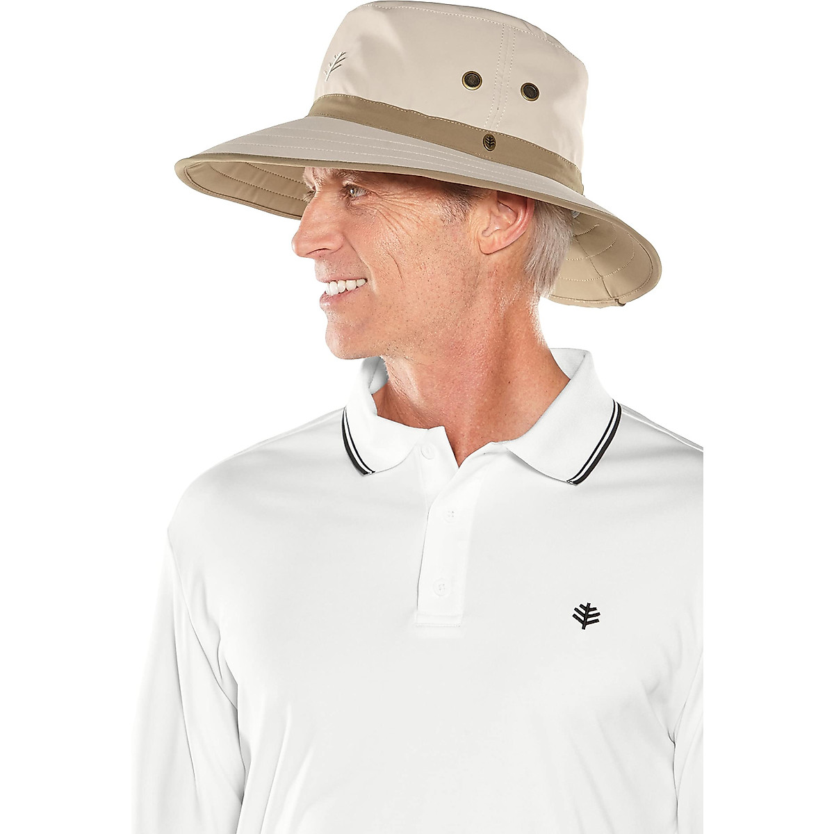 Coolibar UPF 50+ Men's Women's Matchplay Golf Hat - Sun Protective (Large/X-Large- Tan/Khaki)