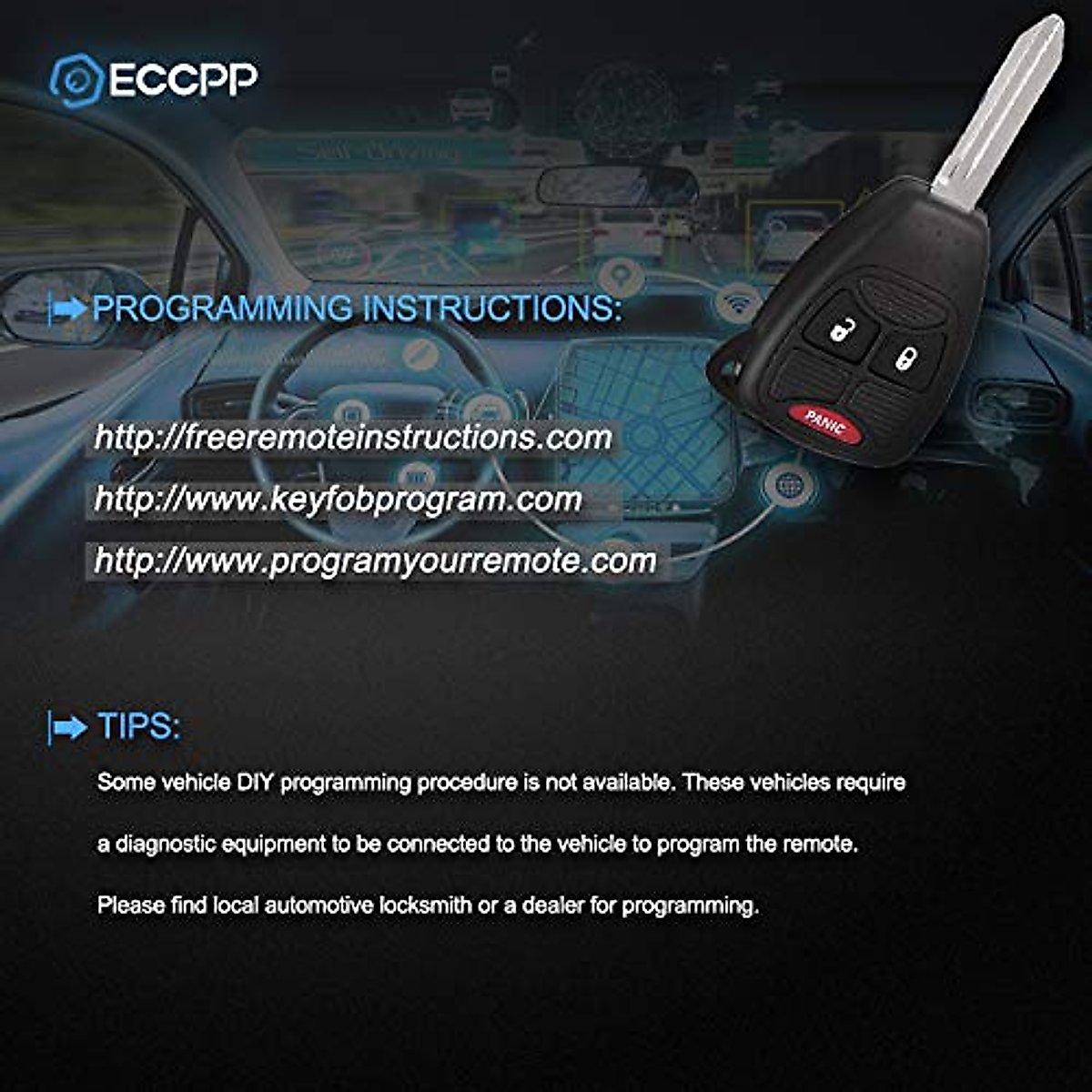 ECCPP OHT692713AA 2X Replacement fit for Uncut Keyless Entry Remote Control Car Key Fob (only Shell Case) for C hrysler for D odge for J eep Series OHT692713AA OHT692427AA OHT692714A M3N5WY72XX