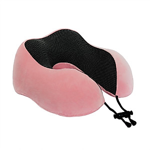 Makimoo Memory Foam Travel Pillow, Neck Pillow with 360-Degree Head Support, Comfortable and Lightweight, Ideal for Sleeping on Airplane, Car, Train, Bus and Home Use, Comes with Storage Bag (Pink)