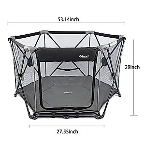 Abon Babies 6 Panel Play Pen Playard for Infants Portable Indoor and Out Door Washable Easy Assemble Play Activity Area with Mat and Carrying Bag for 1-6 Age 53" Wx 30" H(Grey