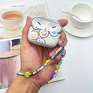 Airpods Pro Case Cover,KOUJAON Cute Double Side Smiley Face Clear AirPod Pro Case Soft TPU Protective Cover for AirPods Pro Charging Case with Bracelet Lanyard Wrist Strap