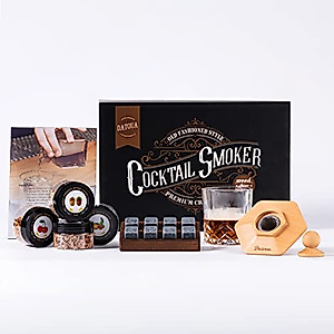 Cocktail Smoker Kit with Whiskey Stone, 4 Different Wood Chips, Cocktail Smoker Top & Whiskey Glass, Old Fashioned Drink Smoker kit for Whiskey and Bourbon, Infuse Cocktails, Whiskey