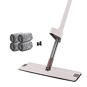 BinOxy Mop/Flat Floor Mop Hand-Washing Squeeze Mop Automatic Leveling Mop Automatic Rotation Floor Cleaner with Microfiber Pad Cleaning Tool Floor Cleaning System (Color : White Within 4 Pads)