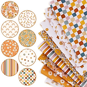 Whaline 8Pcs Boho Cotton Fabric Bundles 18 x 22 Inch Retro Floral Fat Quarters Boho Quilting Patchwork Squares Sewing Fabrics Boho Dress Apron Crafts for DIY Handmade Crafting Home Party Decor