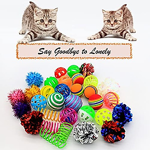 LASOCUHOO Cat Toys, Kitten Cat Ball Toys Assortments, Including Rainbow Ball, Crinkle Ball, Sparkle Ball, Bell Balls, Sisal Ball, Linen Ball for Cats and Kitten 30 PCS