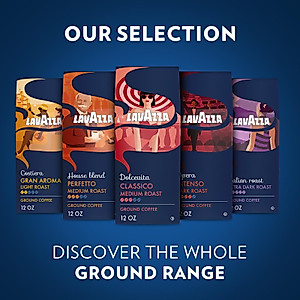 Lavazza Intenso Ground Coffee Blend, 12-Ounce Bag, Non-GMO, Full-bodied dark roast with flavor notes of Chocolate for a bold, rich result