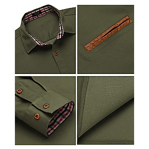 COOFANDY Mens Casual Button-Down Shirt Western Dress Type 01 - Army Green Large Long Sleeve